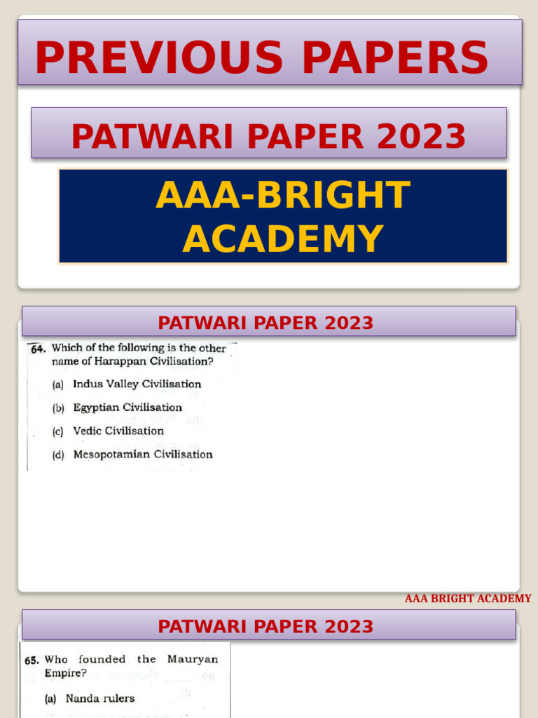 PATWARI PAPER 2023 | PDF