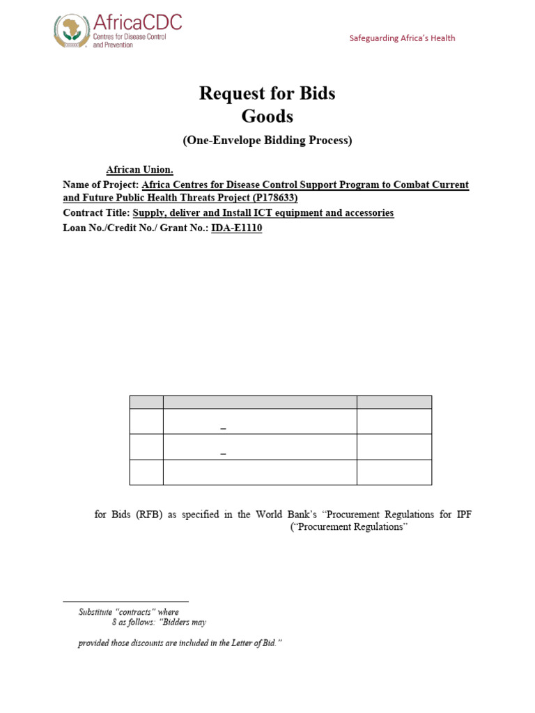 Africa CDC ICT Equipment Bid Invitation | PDF | Procurement | Centers For Disease Control And ...