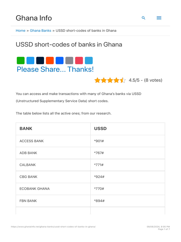 USSD Short-Codes of Banks in Ghana Ghana Info | PDF | Ghana | Service ...