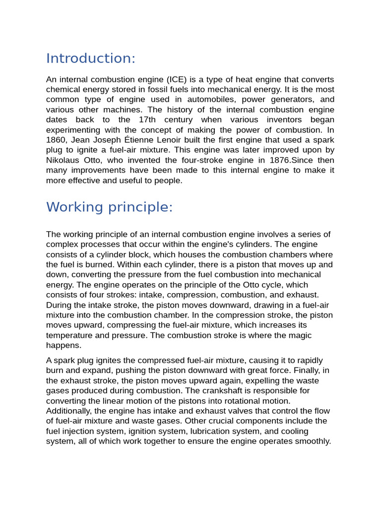 Working Principle of Internal Combustion Engine | PDF