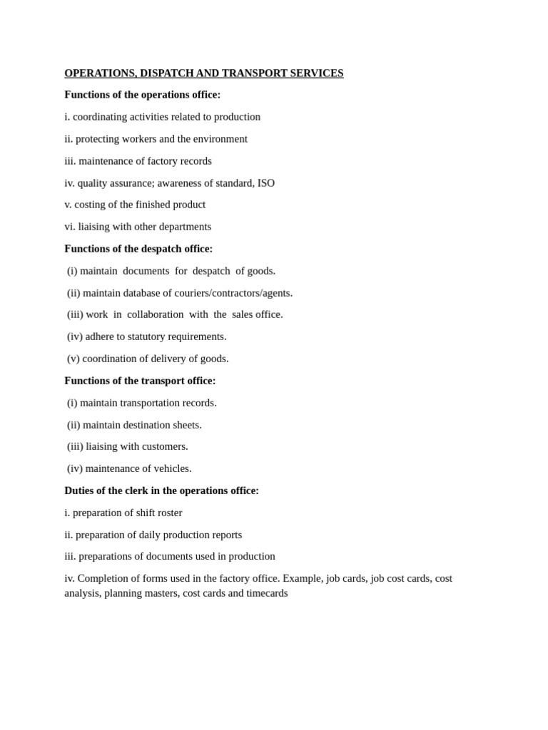 Transport Clerk Responsibilities Overview | PDF