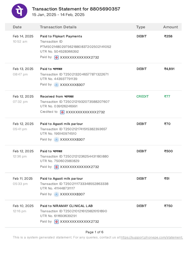 PhonePe Statement Jan2025 Feb2025 | PDF | Debit Card | Financial Services