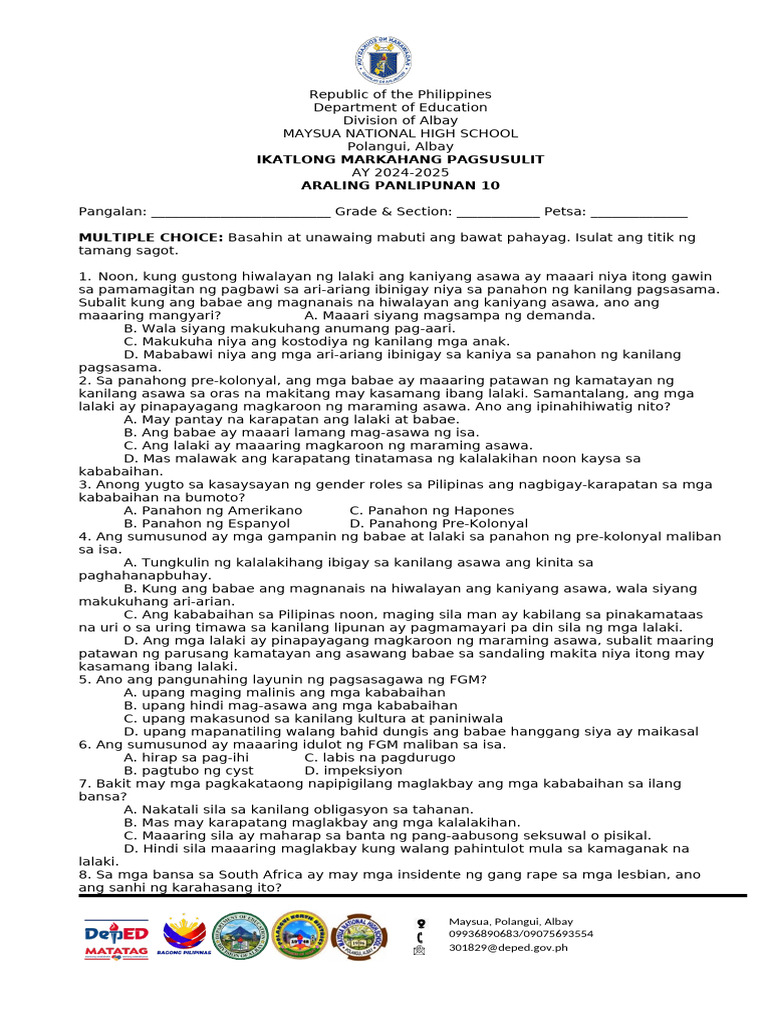 3RD Periodical Exam in AP10-SO | PDF