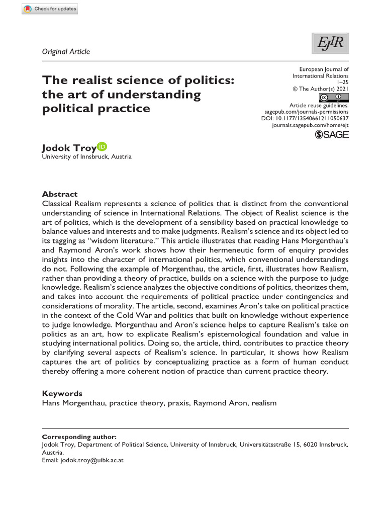 The Realist Science of Politics The Art of Underst | PDF | Rationality ...