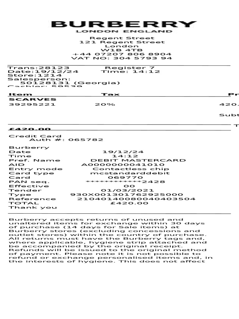 Burberry Return and Exchange Policy | PDF