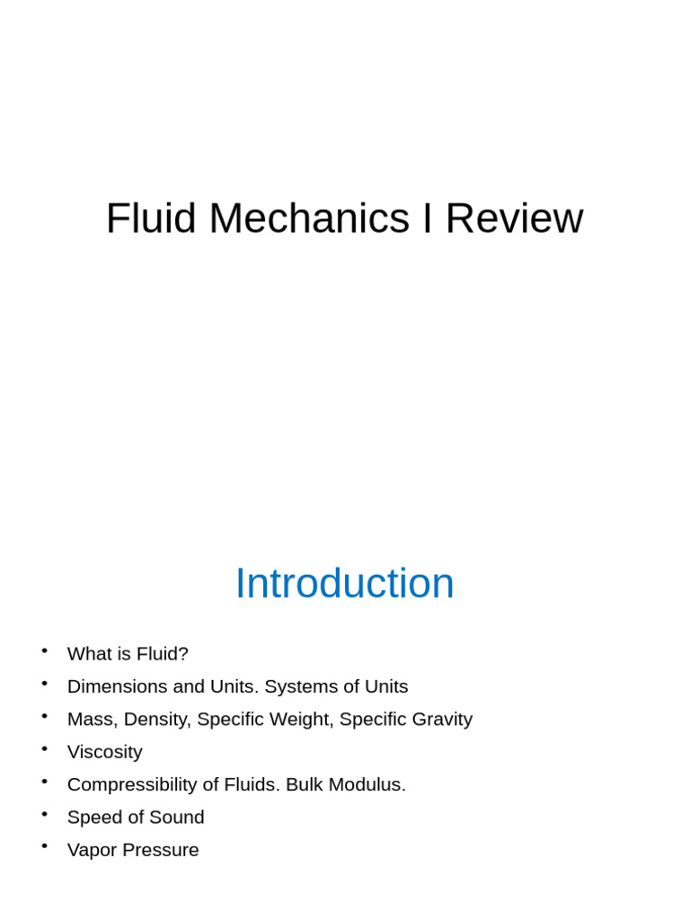 Fluid Mechanics I Review | PDF | Fluid Dynamics | Continuum Mechanics