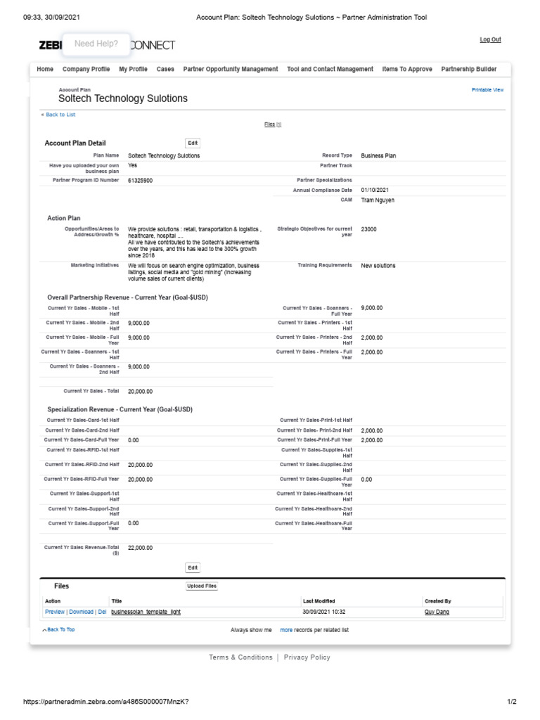 Account Plan - Soltech Technology Sulotions - Partner Administration Tool | PDF