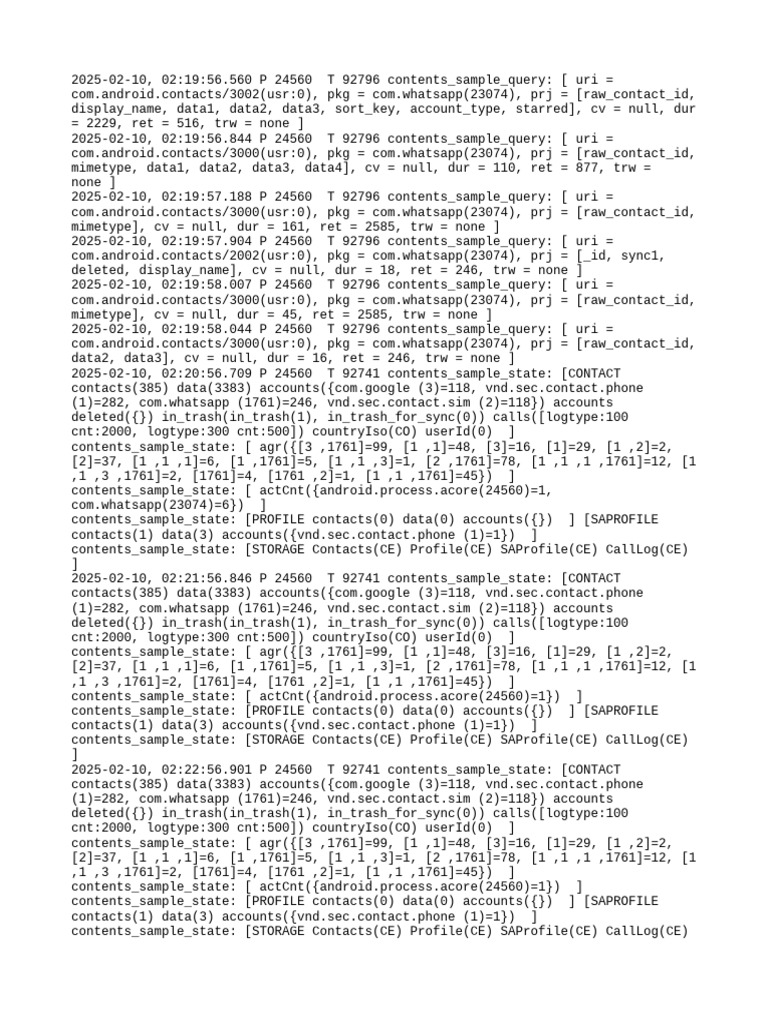 WhatsApp Contacts Query Log 2025 | PDF