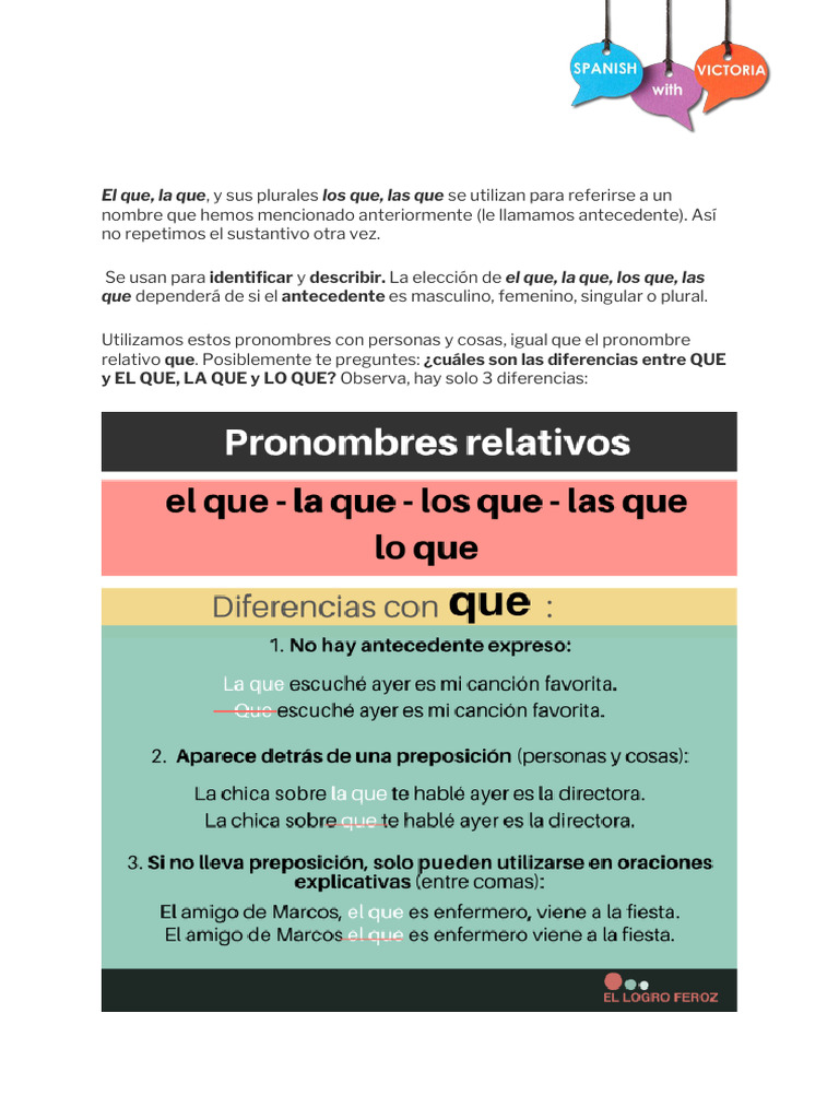 G Los Pronombre Relativos EJERCICIOS | PDF | Sustantivo | Pronombre