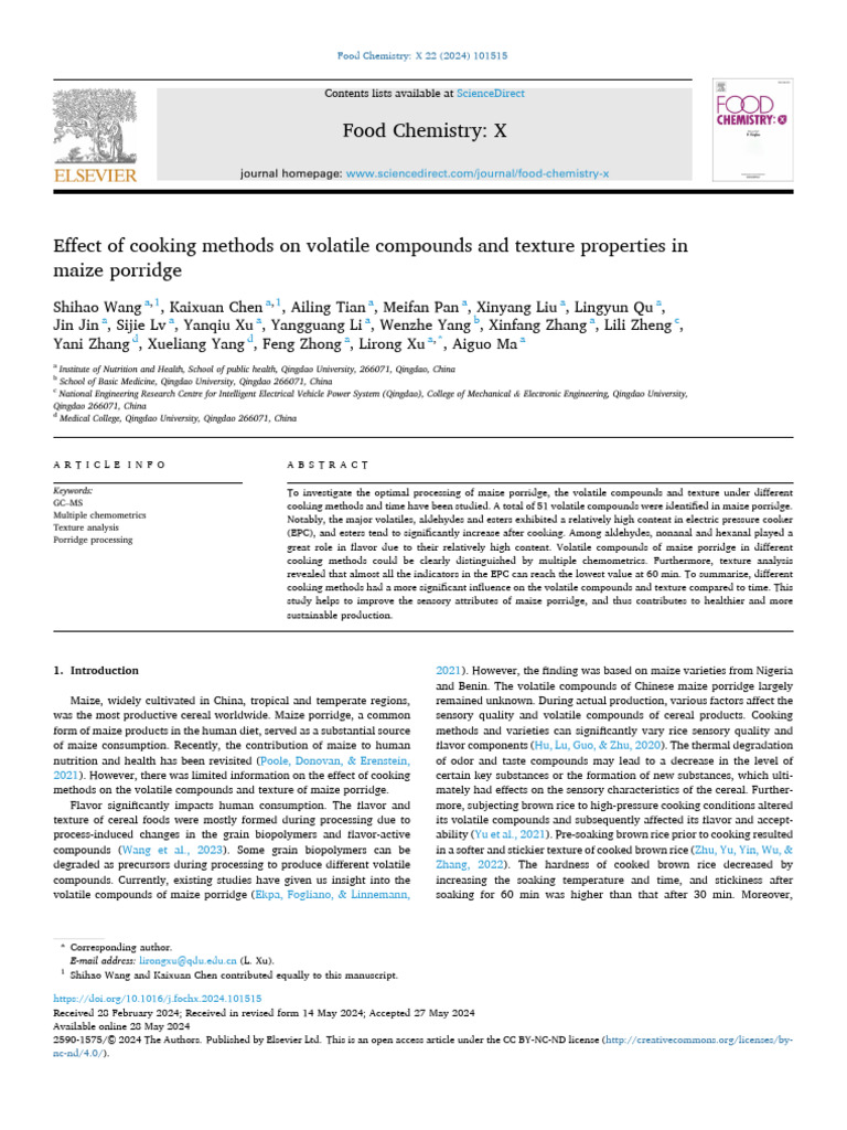 Effect of Cooking Methods On Volatile Compounds and Texture Properties ...