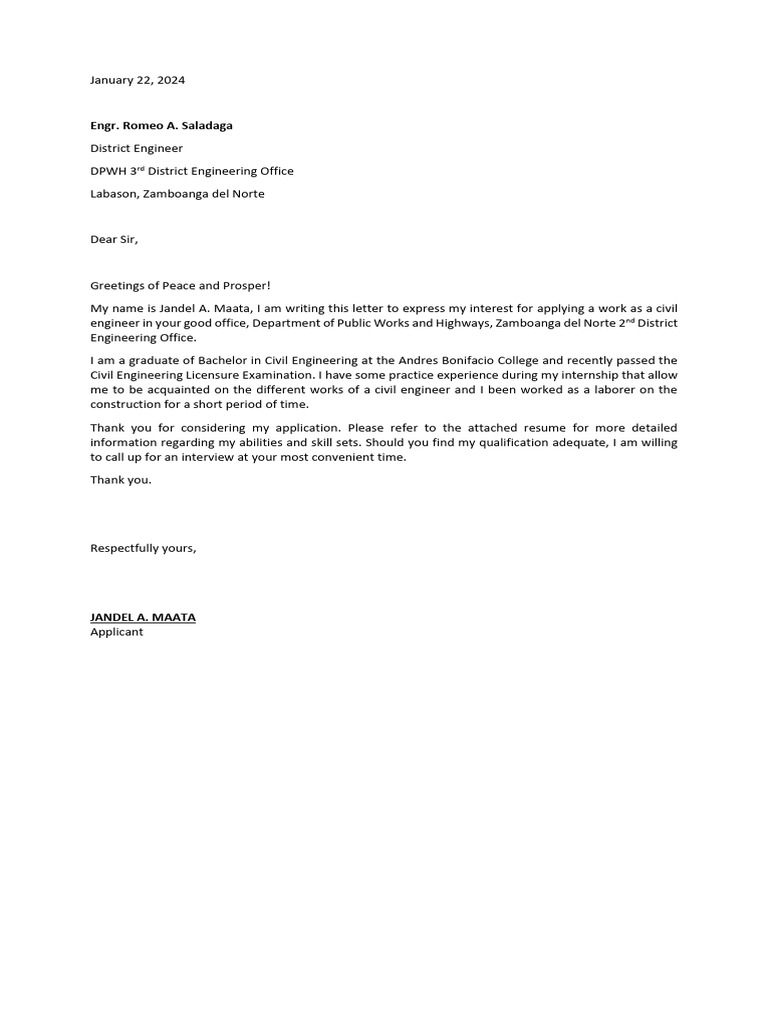 Civil Engineer Job Application Letter | PDF