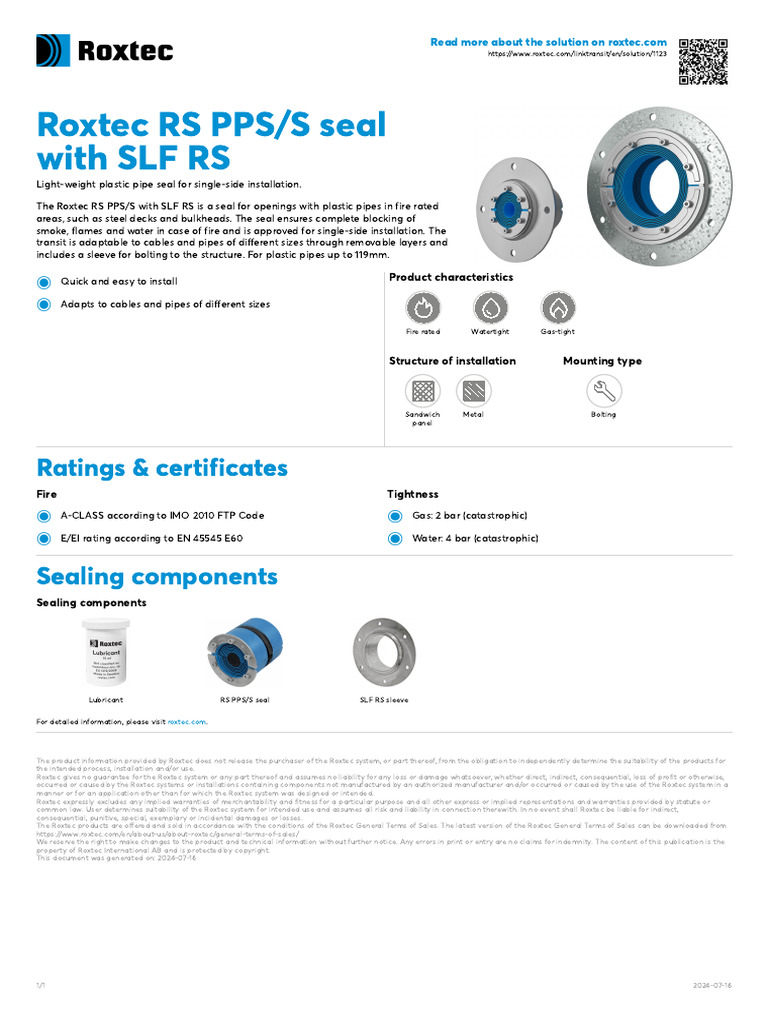 Roxtec RS PPSS Seal With SLF RS | PDF | Pipe (Fluid Conveyance) | Private Law