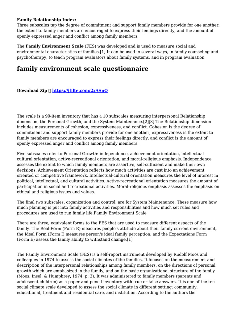 Family Environment Scale Questionnaire | PDF | Psychological Concepts ...