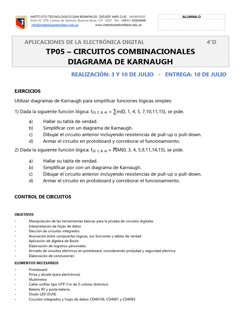 TP05 - CIRCUITOS COMBINACIONALES - DIAGRAMA DE KARNAUGH | PDF