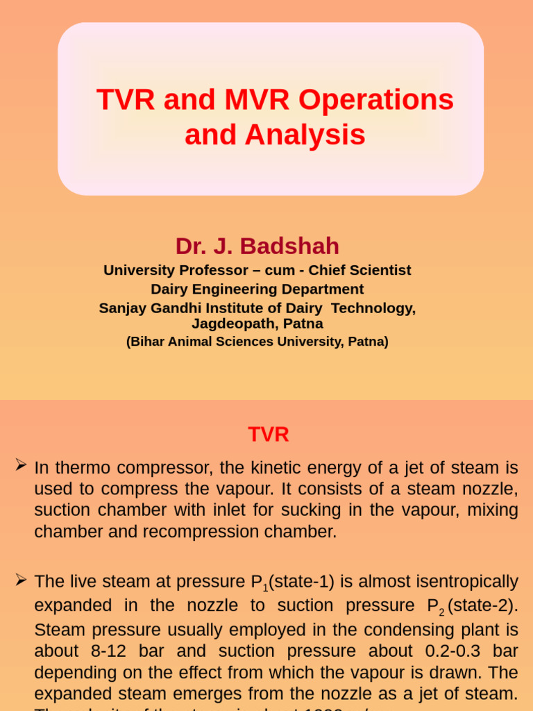 TVR vs MVR: Dairy Processing Insights | PDF | Steam | Enthalpy