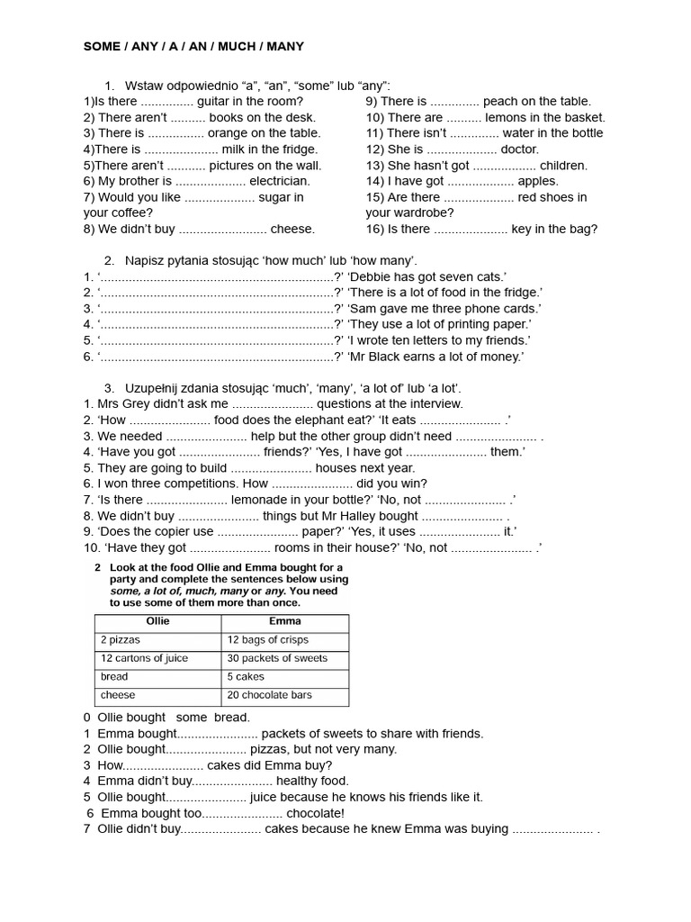 Some - Any - A - An - Much - Many | PDF | Foods