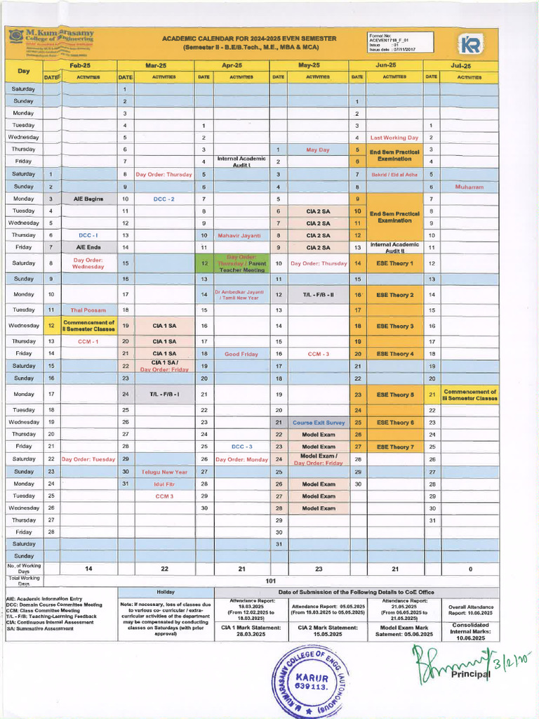 Academic Calendar (Even Semester) AY 2024-25 - 04.02.2025 | PDF