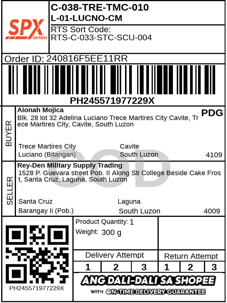 Delivery Attempt Details for Order PH245571977229X | PDF