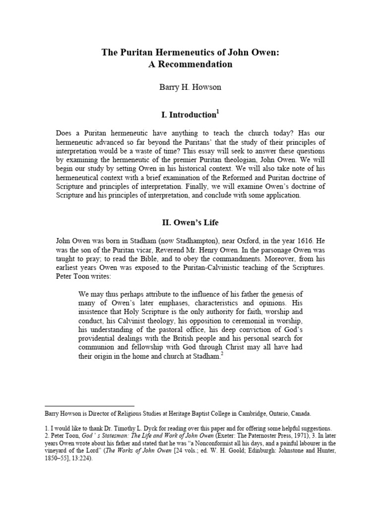 The_puritan_hermeneutics_of_John_Owen_A | PDF | Bible | Creed