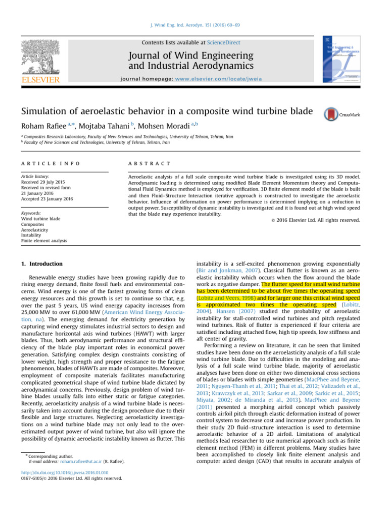 Aeroelastic Behavior of Composite Wind Turbine Blade 2016 | PDF | Computational Fluid Dynamics ...
