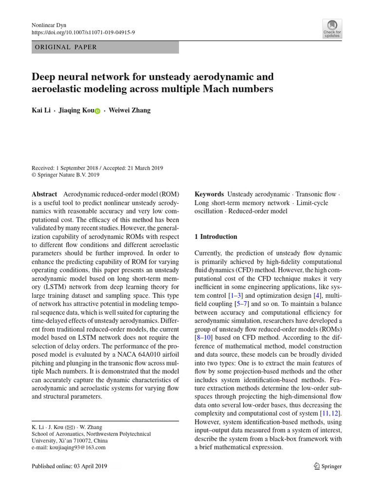 Deep neural netwrk aerodynamic and aeroelastic modelling 2019 | PDF | Aerodynamics | Deep Learning