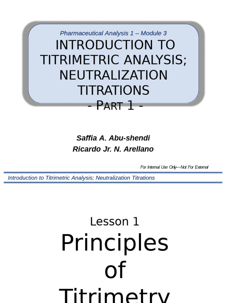 M3.1.Introduction To Titrimetric Analysis Neutralization Titrations - qc1.LEC - New | PDF ...