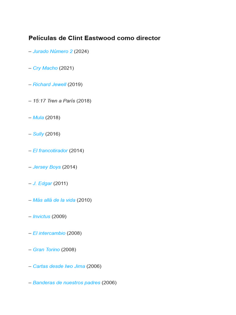 Filmografía de Clint Eastwood como director | PDF