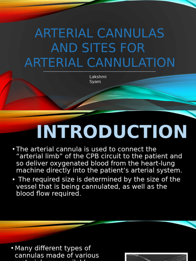 Arterial Cannulas and Sites of Cannulation 2 | PDF | Aorta | Artery