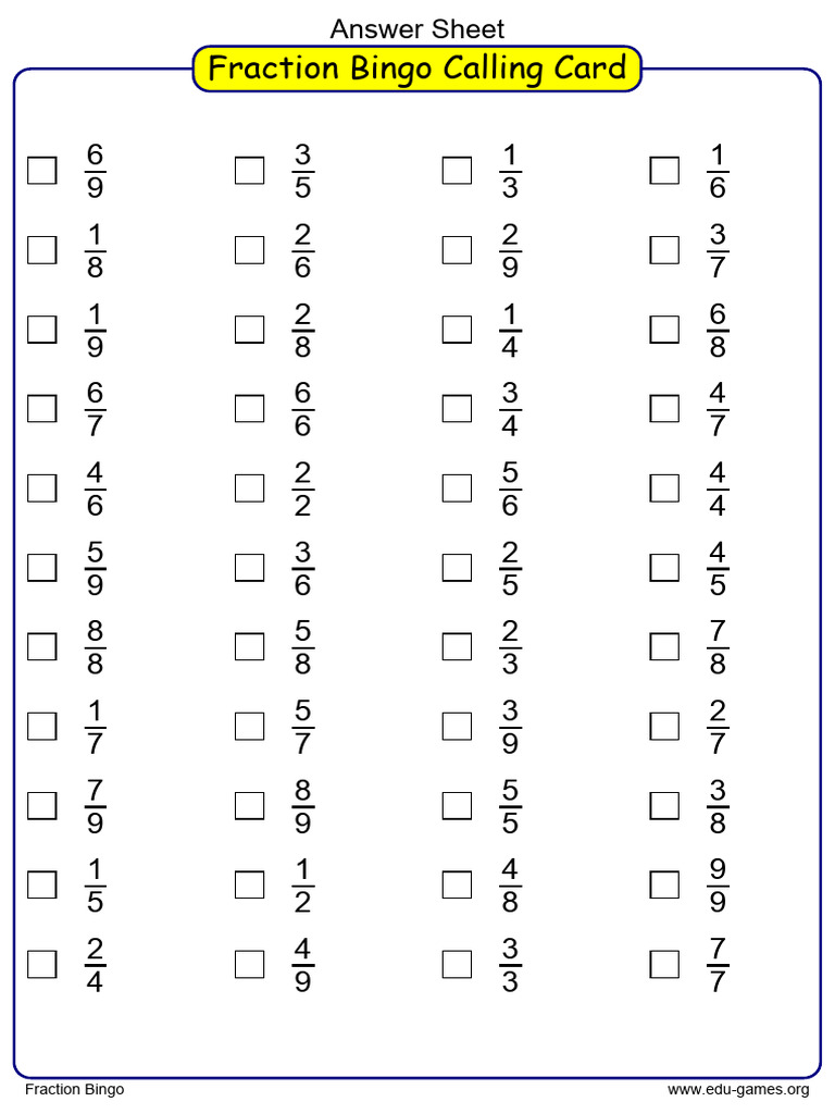 Fraction Bingo | PDF