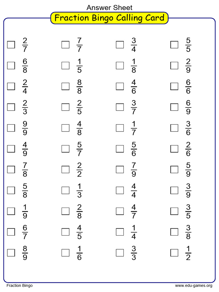 Fraction Bingo | PDF