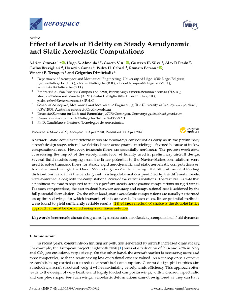 Effects of Level of Fidelity On Aeroelastic Analyiss 2020 | PDF | Fluid Dynamics | Aerodynamics