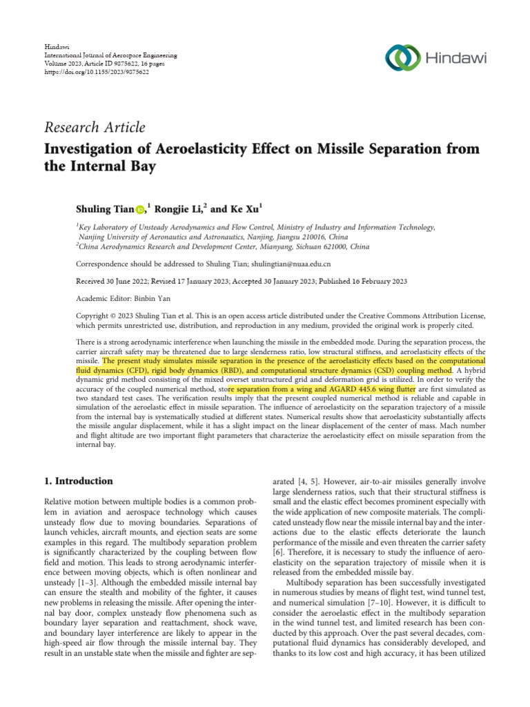 Aeroelasticity Effect On Missile Separtion Bay Pdf Computational Fluid Dynamics Fluid Dynamics