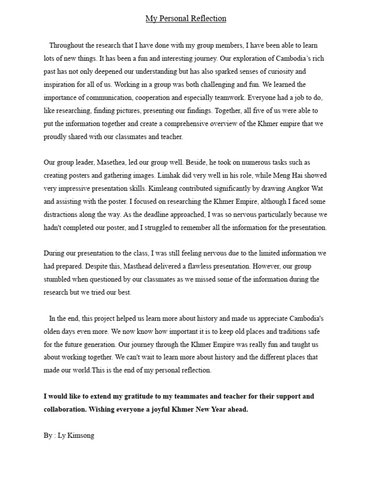 Ly Kimsong - My Personal Reflection | PDF