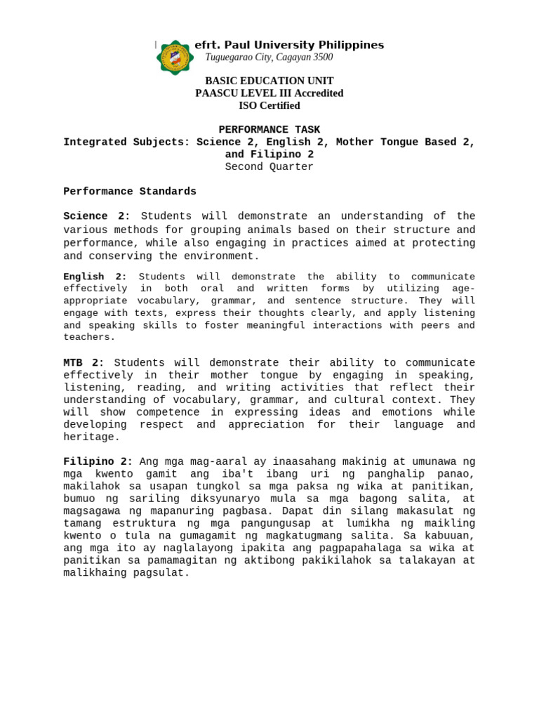 Grade 2 (Q2 PETA - Sci, Eng, MTB, Fil) - CHECKED 1-10-25 | PDF | Books | Learning
