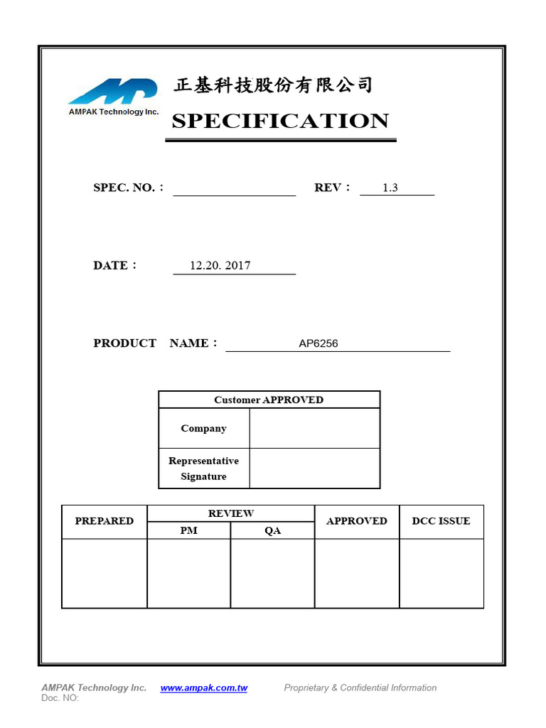 AP6256 Datasheet v1.3 12202017 | PDF | Ieee 802.11 | Wi Fi