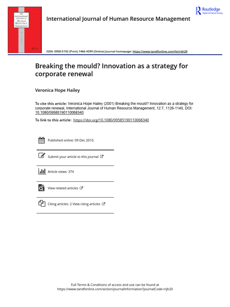Hailey - Breaking The Mould Innovation As A Strategy For Corporate ...