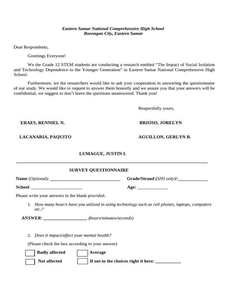 Research Survey Questioner | PDF