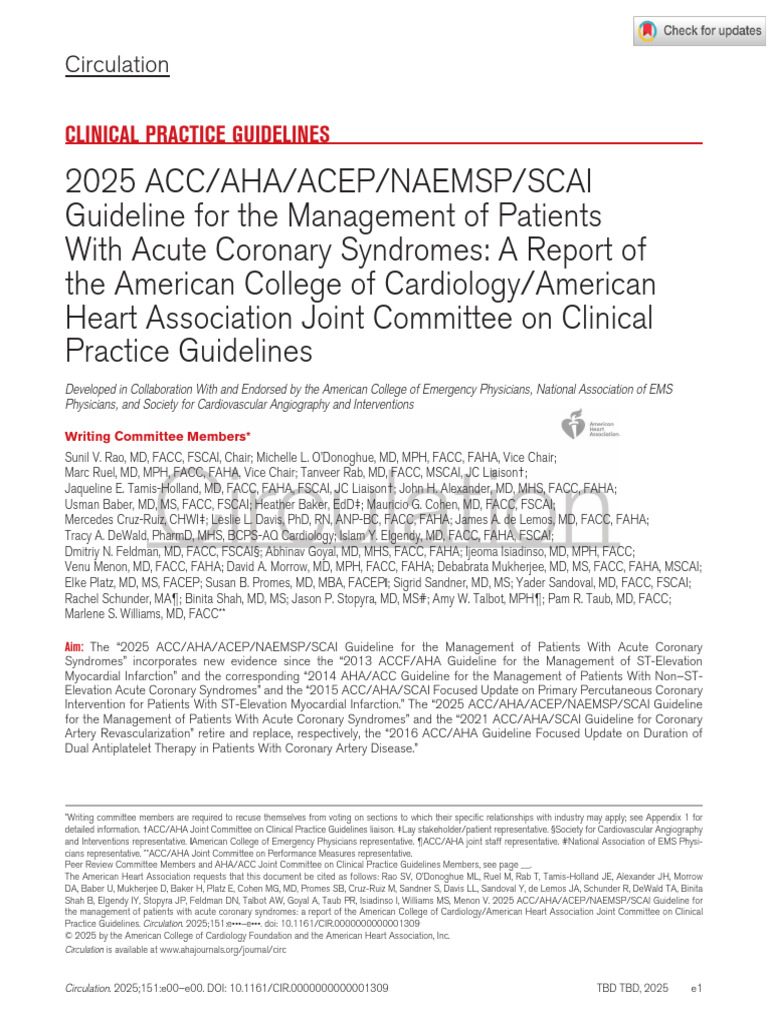 2025 ACS Management Guidelines | PDF | Myocardial Infarction ...