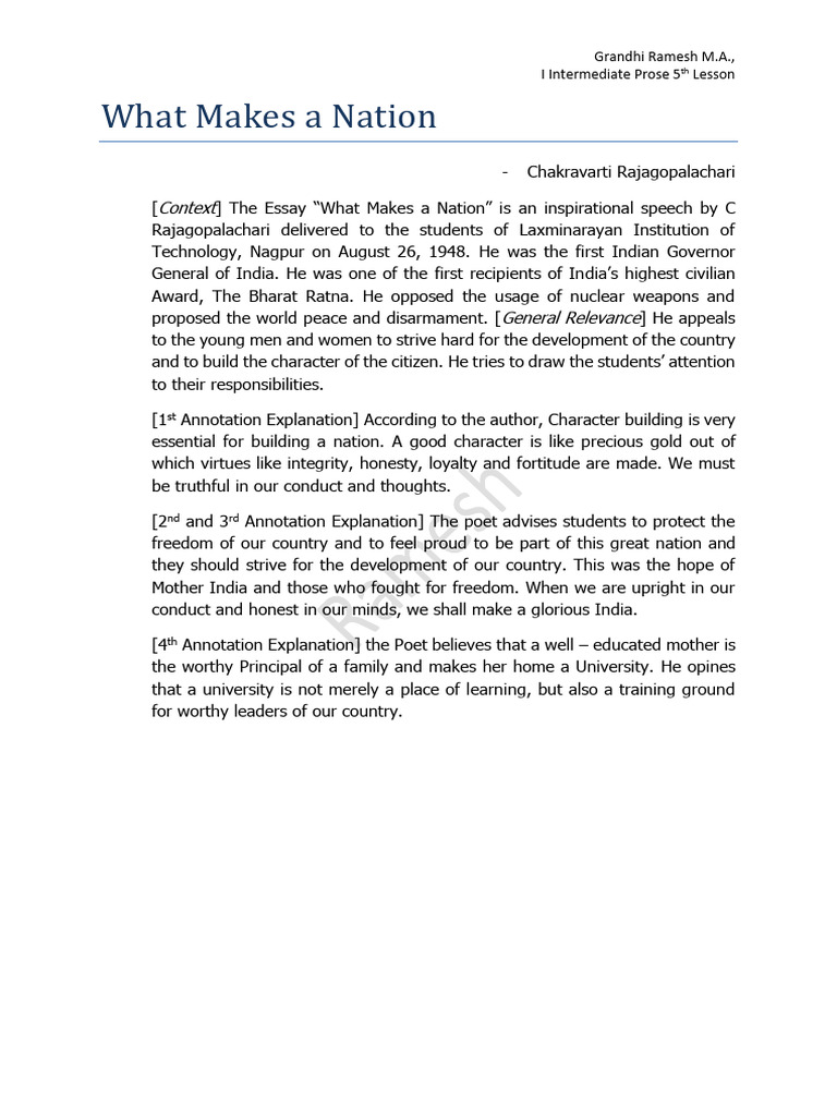 What Makes a Nation: Rajagopalachari's Vision | PDF