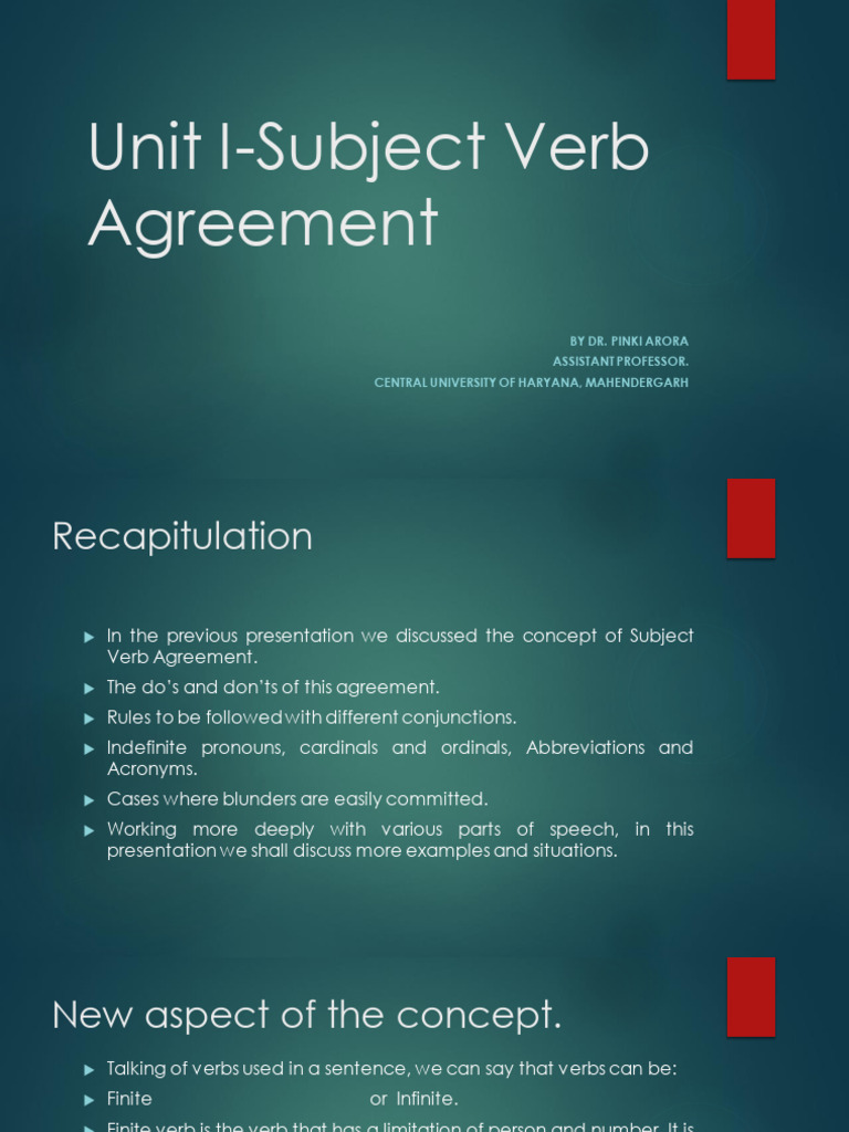 Unit I-Subject Verb Agreement Advanced | PDF | Grammatical Number | Verb