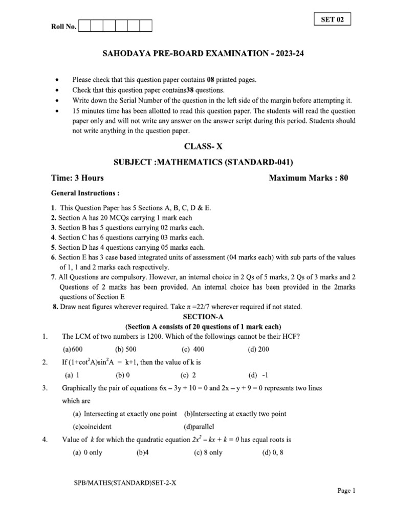 X Maths STND Set2 | PDF