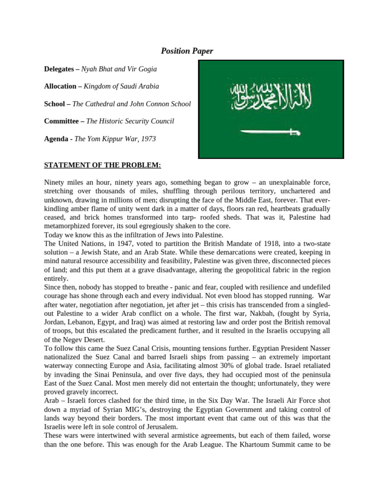 Position Paper - Saudi Arabia Final | PDF | Israel | World Politics