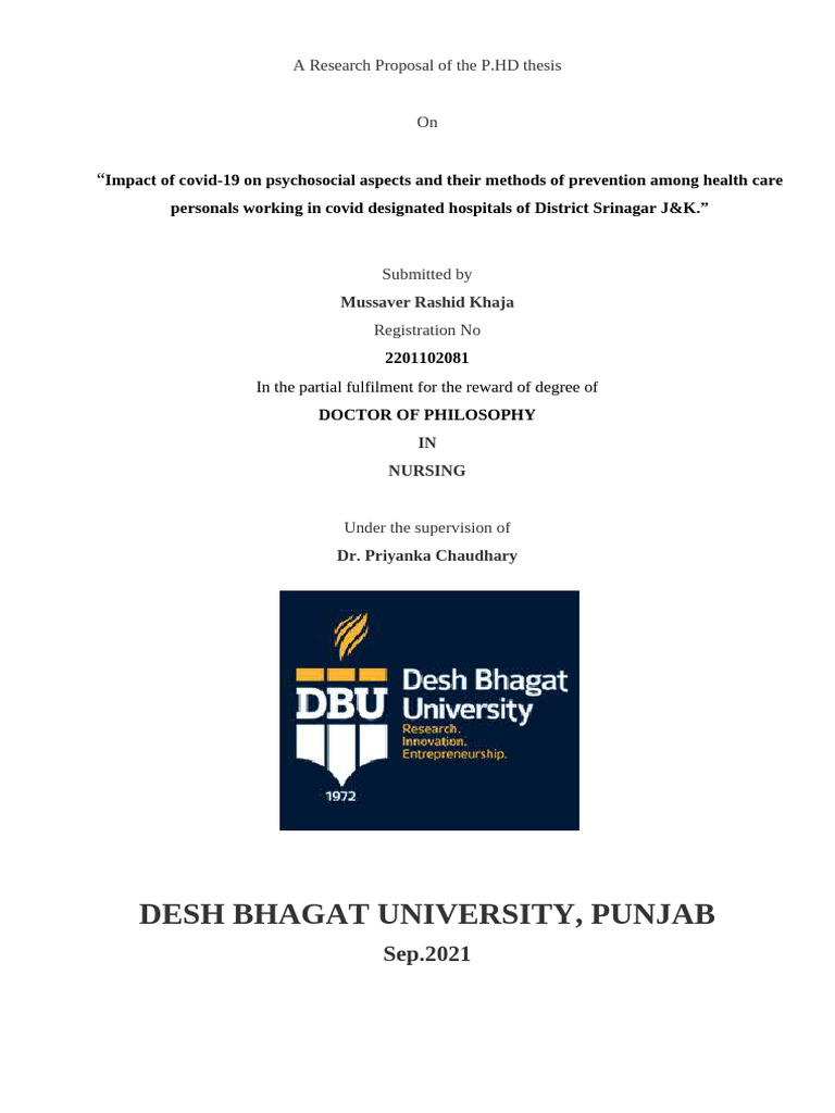 Synopsis PHD Nursing Final | PDF | Chronic Condition | Major Depressive Disorder