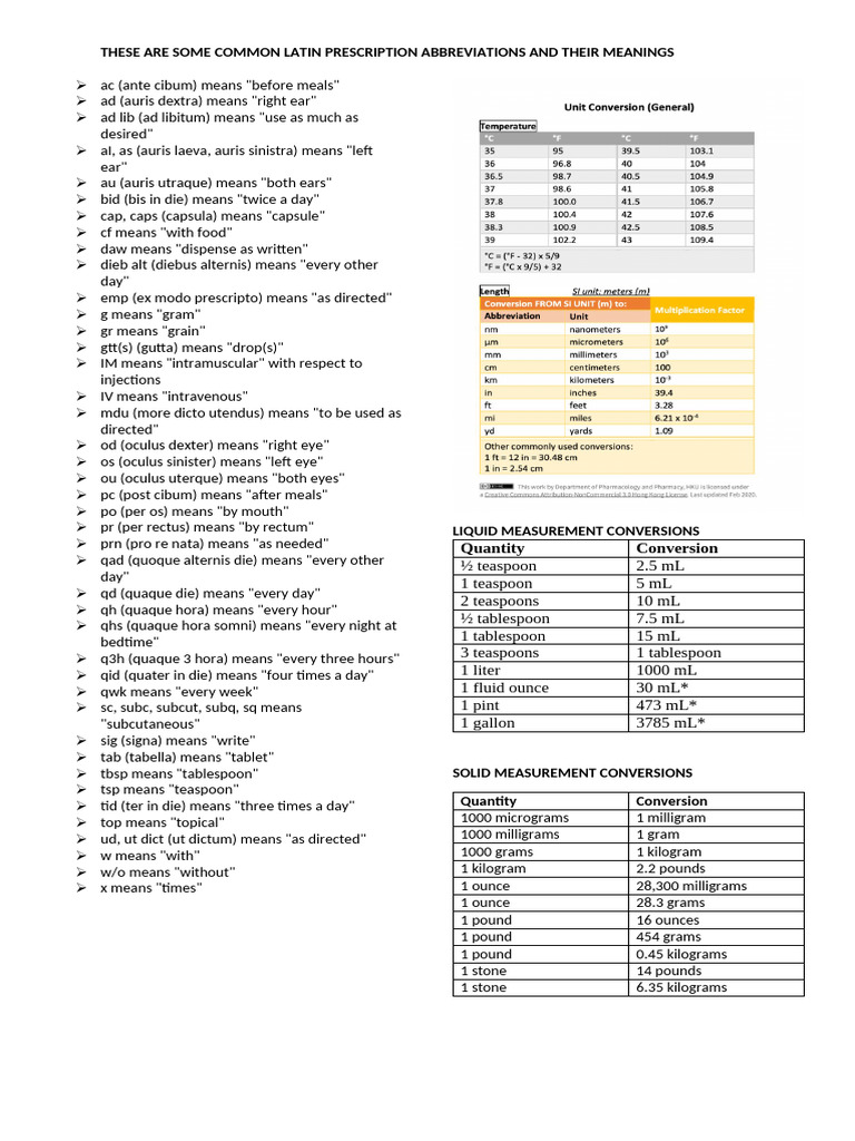 Abbrev - Calculations | PDF | Dose (Biochemistry) | Chemistry