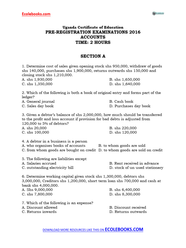 S.4 ACC REVISION & PAST PAPERS (ecolebooks.com) | PDF | Debits And Credits | Money