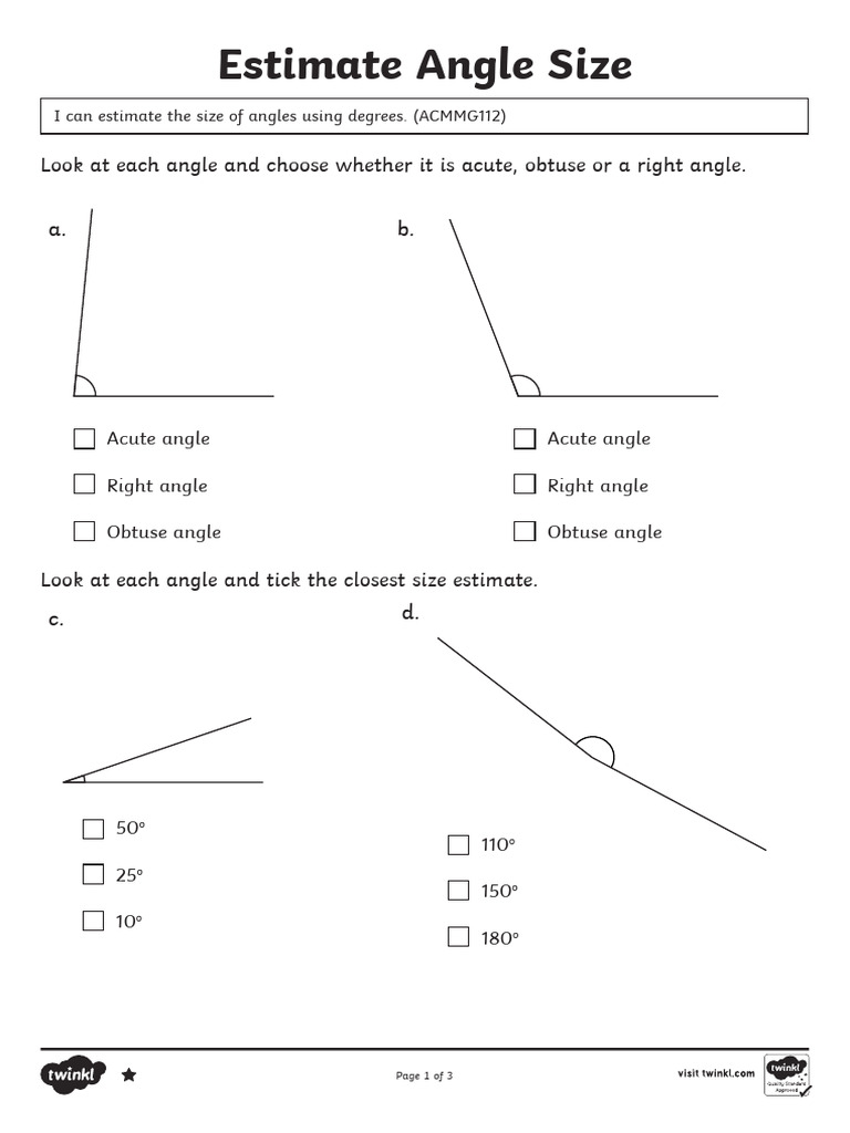 Estimate Angle Sizes Self-Study Worksheet' | PDF | Elementary Geometry ...
