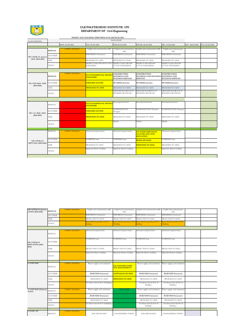 Civil Engineering Class Schedule | PDF | Civil Engineering