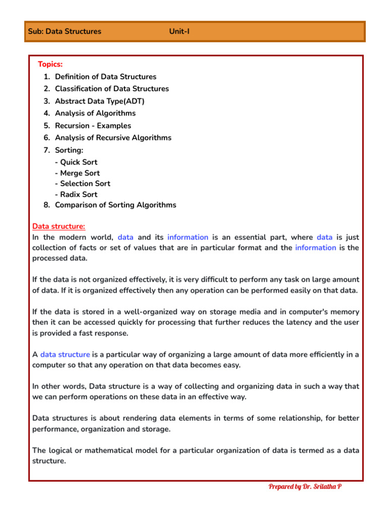 Data Structures - Unit-I | PDF | Time Complexity | Recurrence Relation