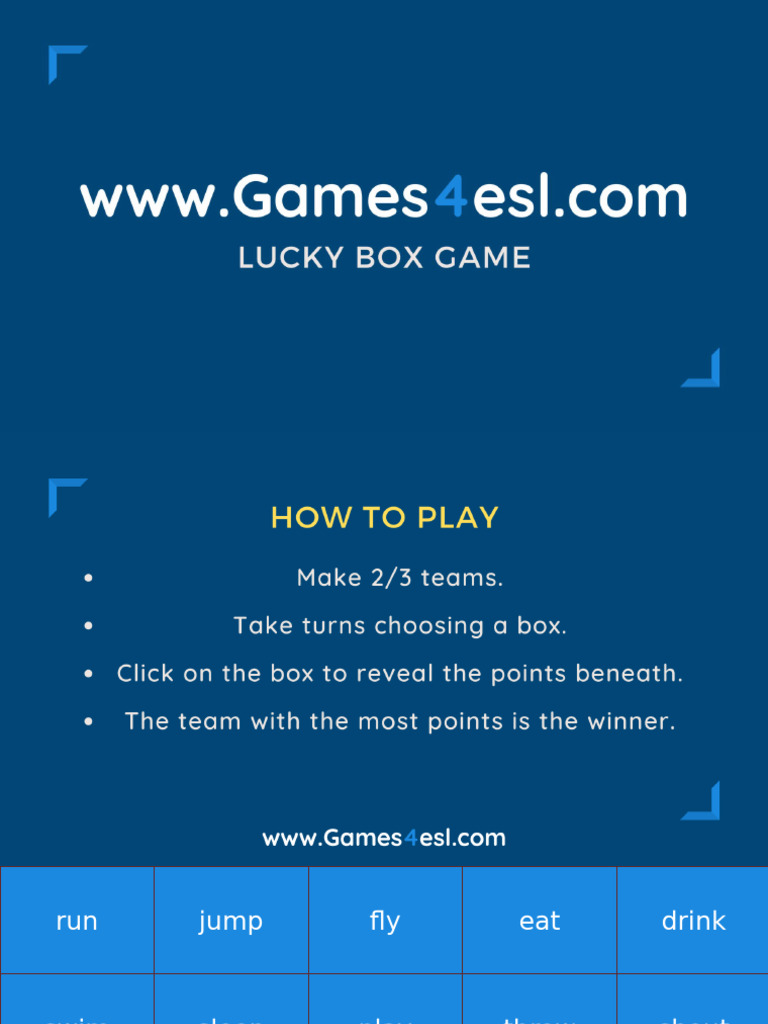 Action Verbs PPT Lucky Box Game | PDF