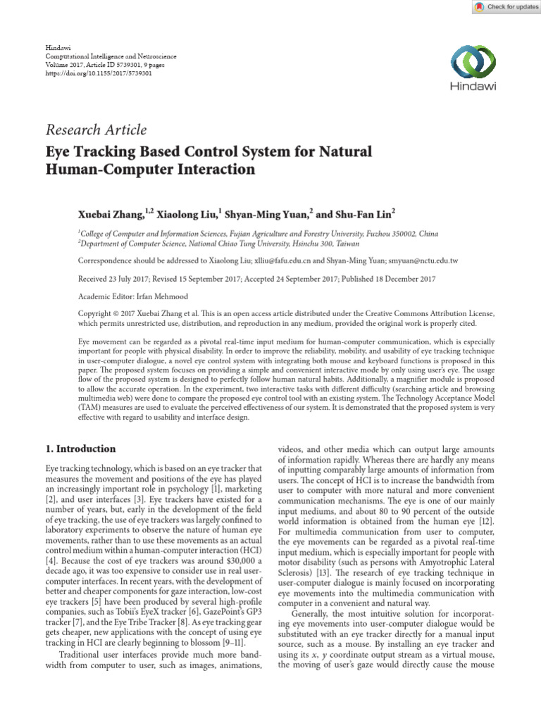 Computational Intelligence and Neuroscience - 2017 - Zhang - Eye Tracking Based Control System ...